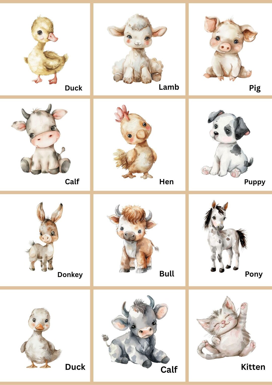 Farm Animal Flashcards for Kids – Printable Learning Cards With Animal ...