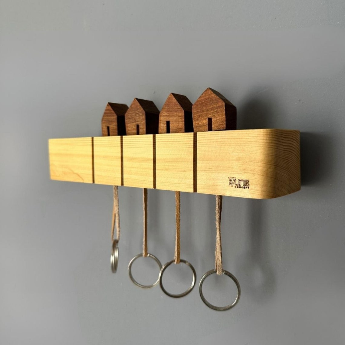Handcrafted Wooden Key Holder With Leather Accents, Key Hanger With ...