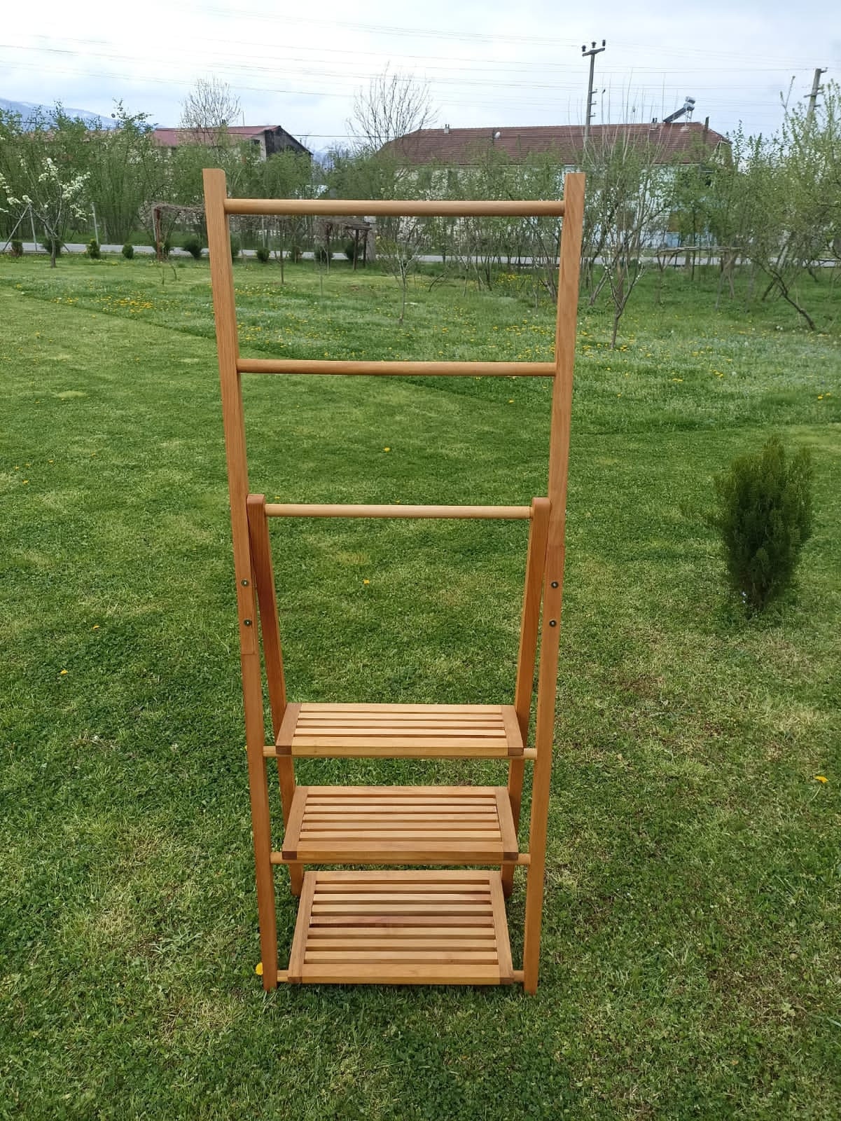 Wooden Three Tier Shelf Foldable Folding Shelves, Bath Towel Holder ...