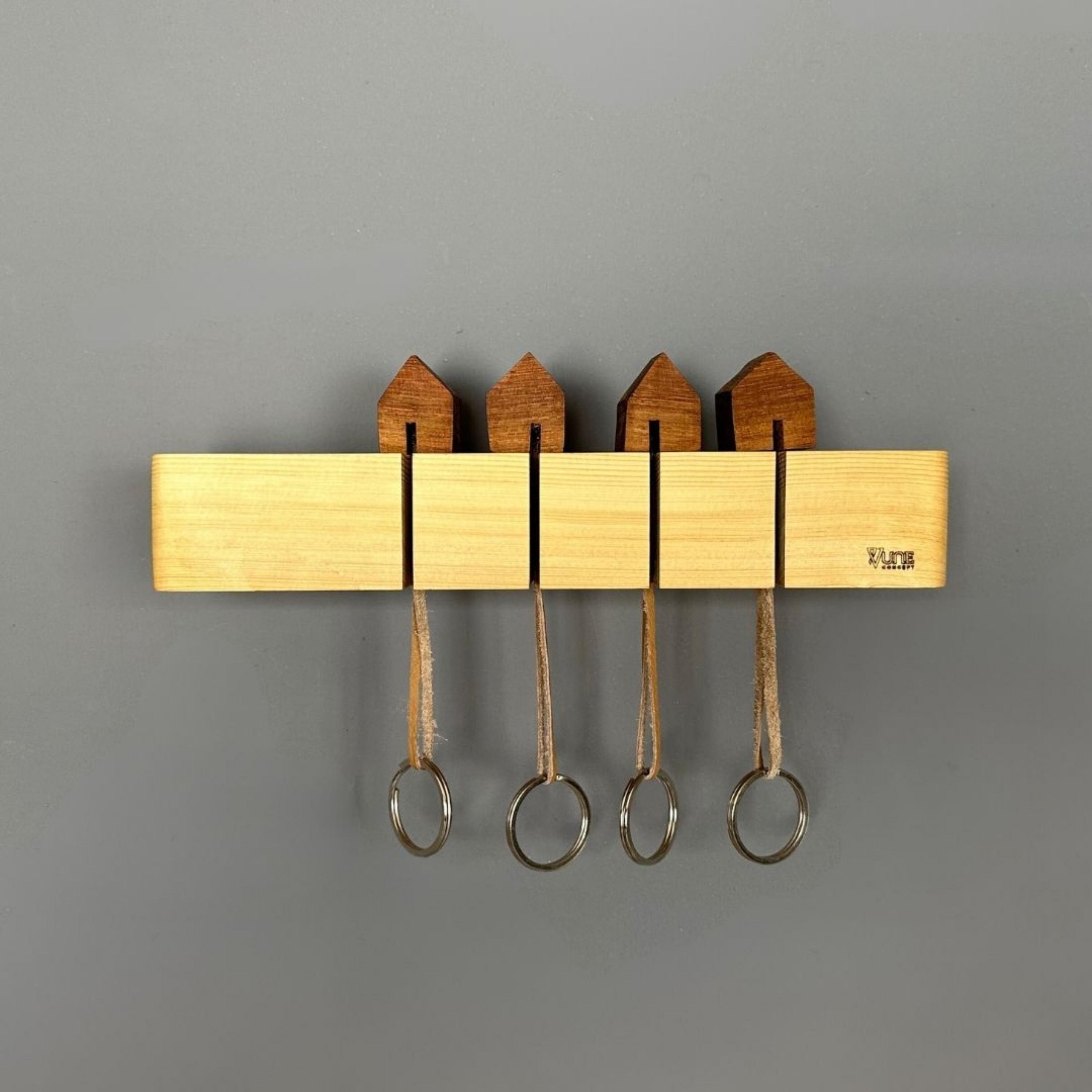 Handcrafted Wooden Key Holder With Leather Accents, Key Hanger With ...
