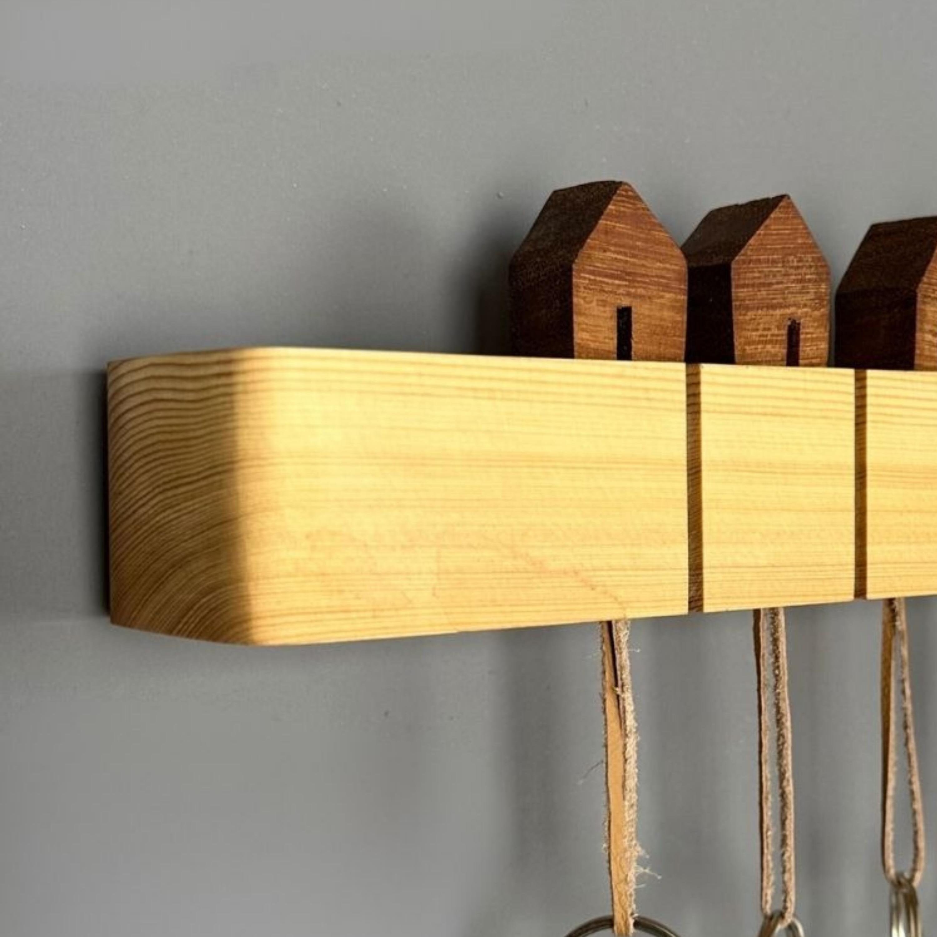 Handcrafted Wooden Key Holder With Leather Accents, Key Hanger With ...