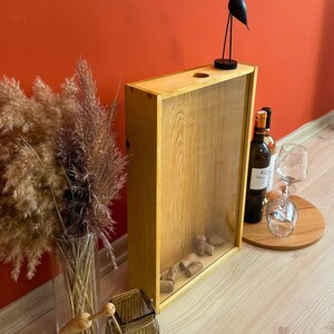 Handmade Wooden Wine Cork Collection Box - Rustic Wine Stopper Storage ...