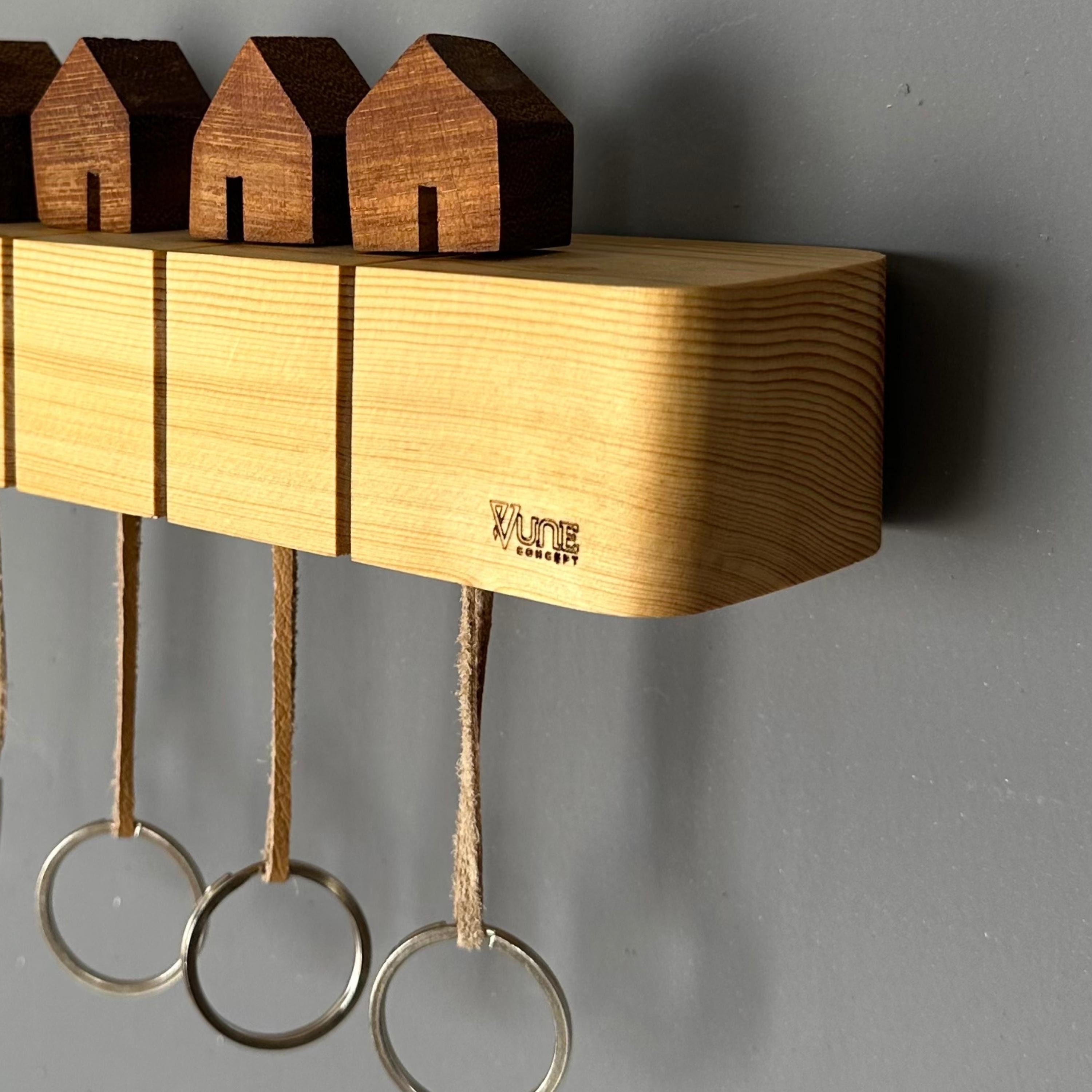 Handcrafted Wooden Key Holder With Leather Accents, Key Hanger With ...