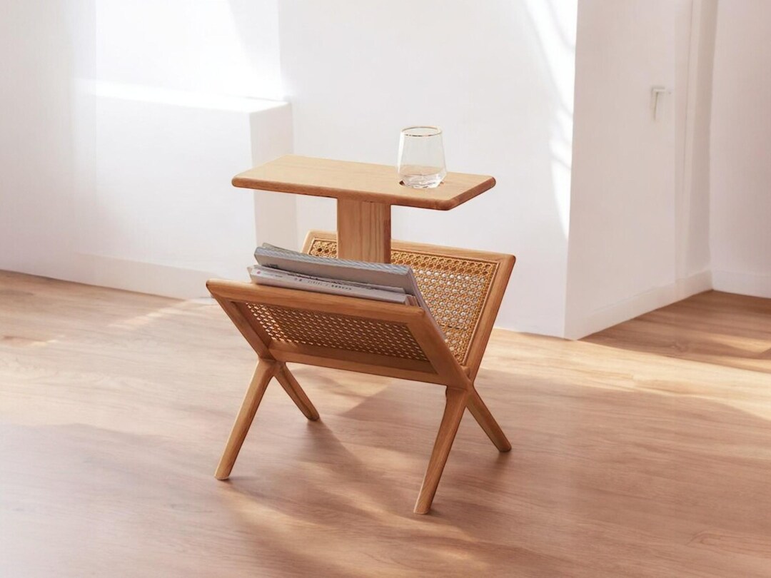 Handcrafted Wooden Magazine Rack Side Table, Modern Minimalist Bedside ...