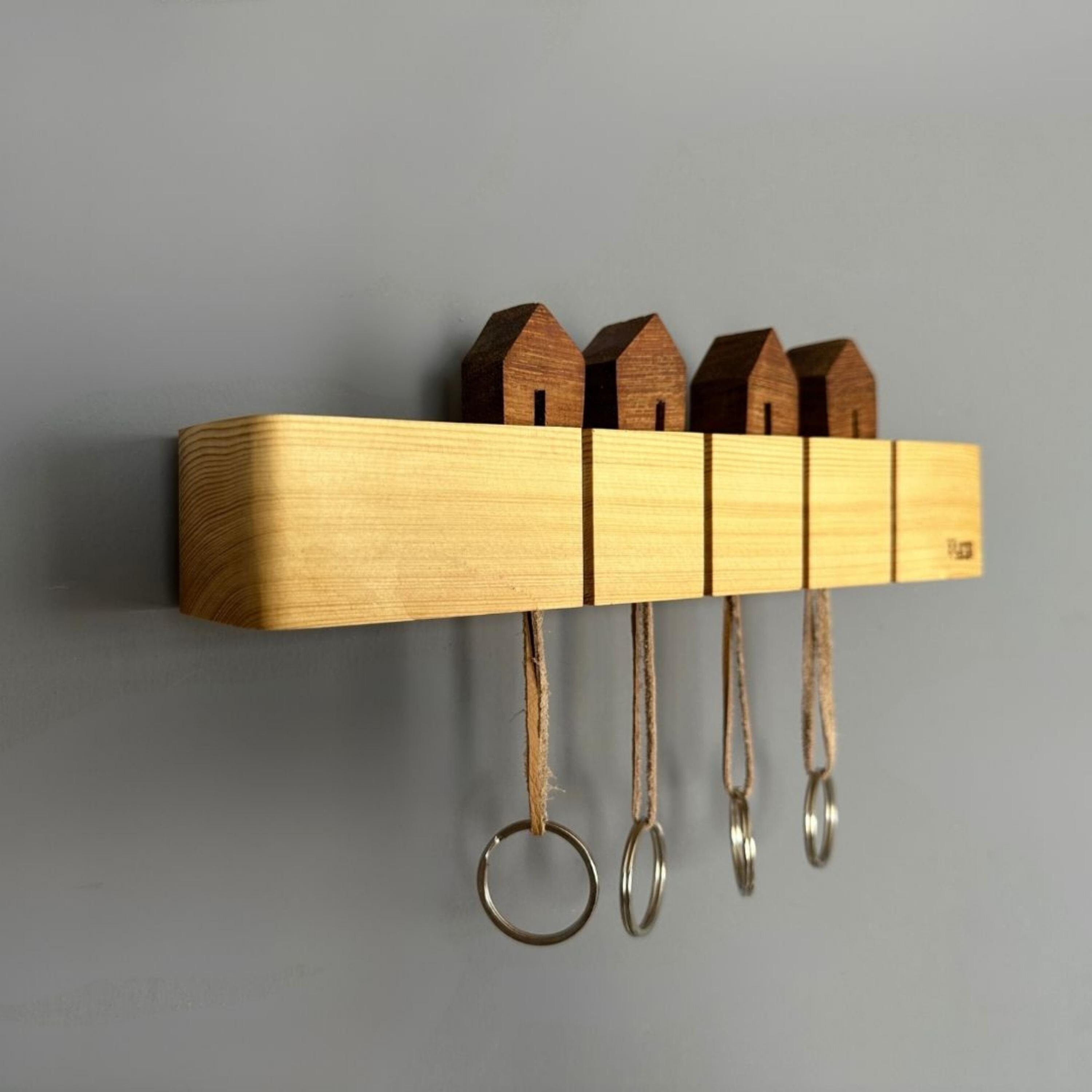 Handcrafted Wooden Key Holder With Leather Accents, Key Hanger With ...