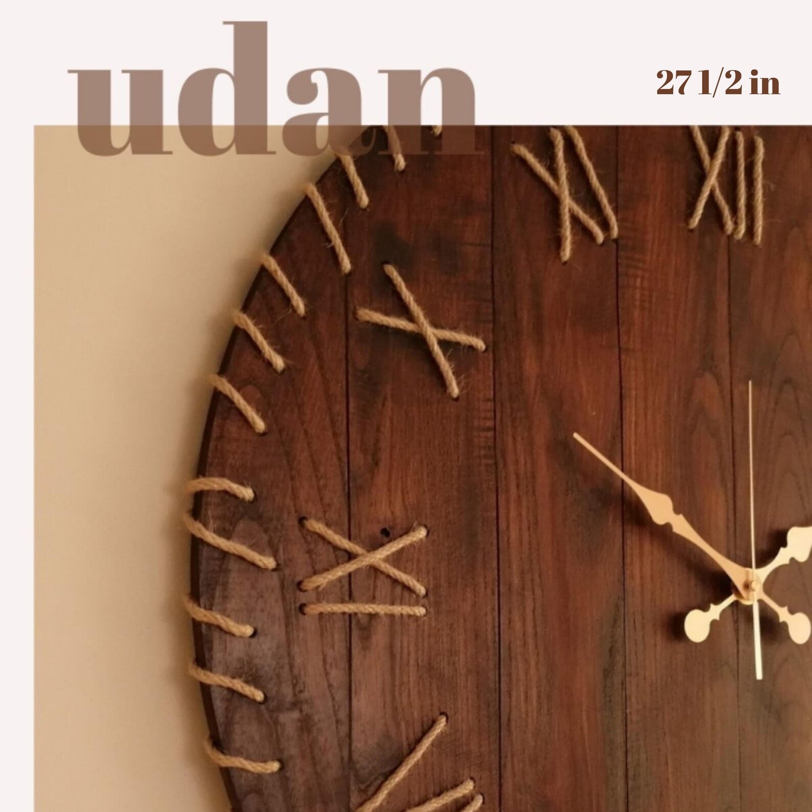 Large Wooden Wall Clock With Rope, Modern Handmade Livingroom Wall ...