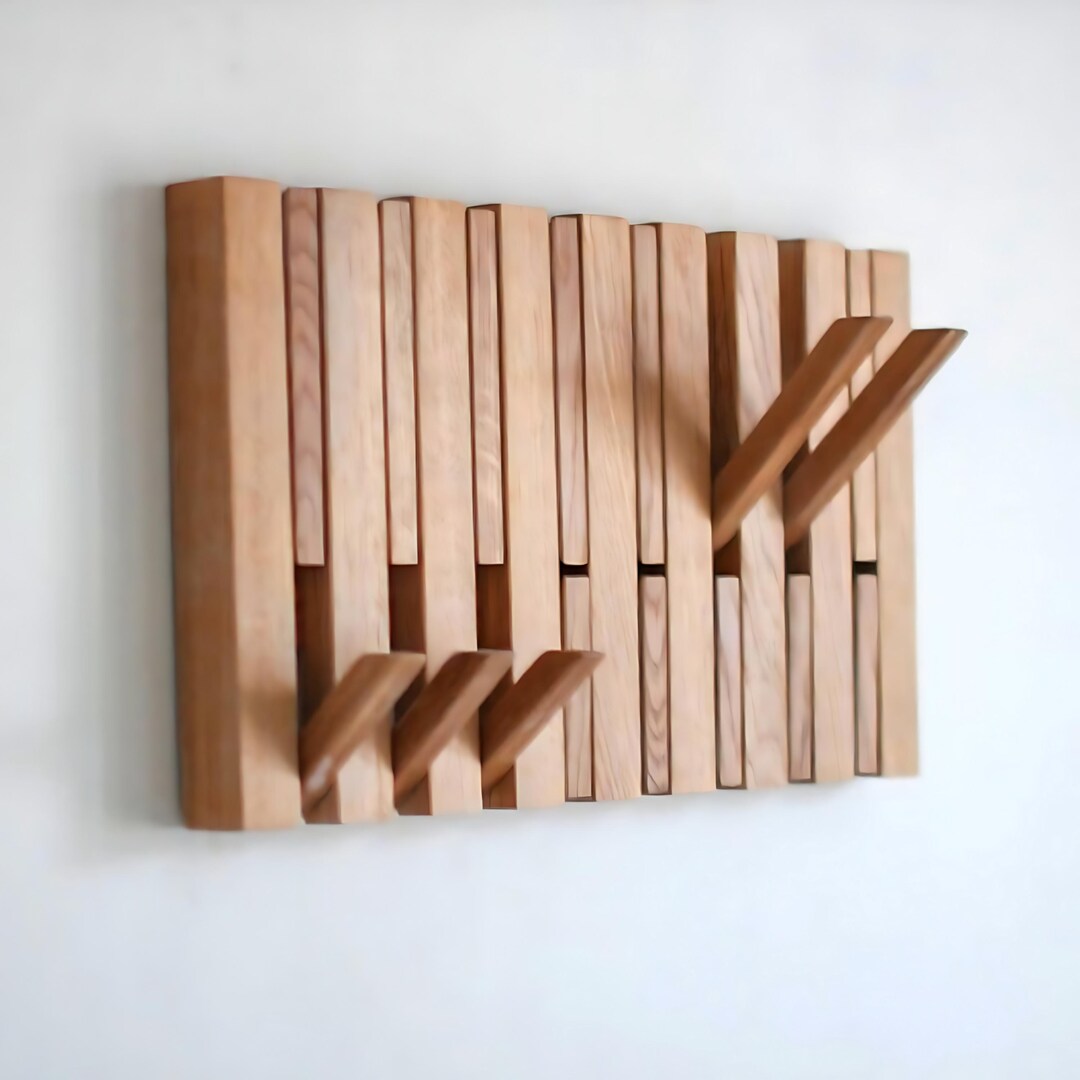 Wooden Wall-mounted Coat Rack, Modern Handmade Entryway Organizer ...