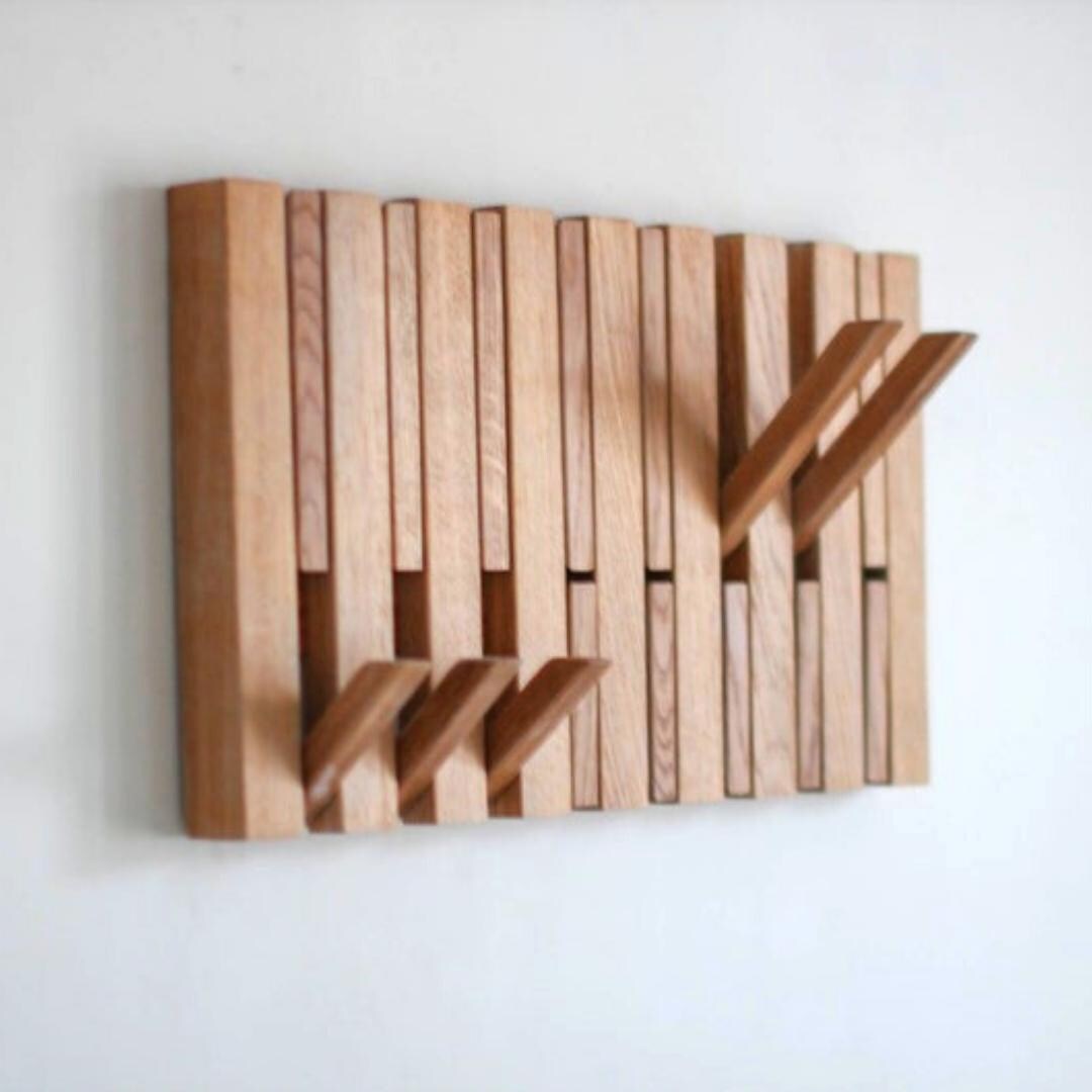Wooden Wall-mounted Coat Rack, Modern Handmade Entryway Organizer ...
