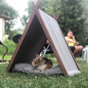 Handmade Triangle Pet House for Stylish Pets, Gray Modern Design Cat ...