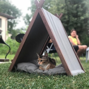 Handmade Triangle Pet House for Stylish Pets, Gray Modern Design Cat ...