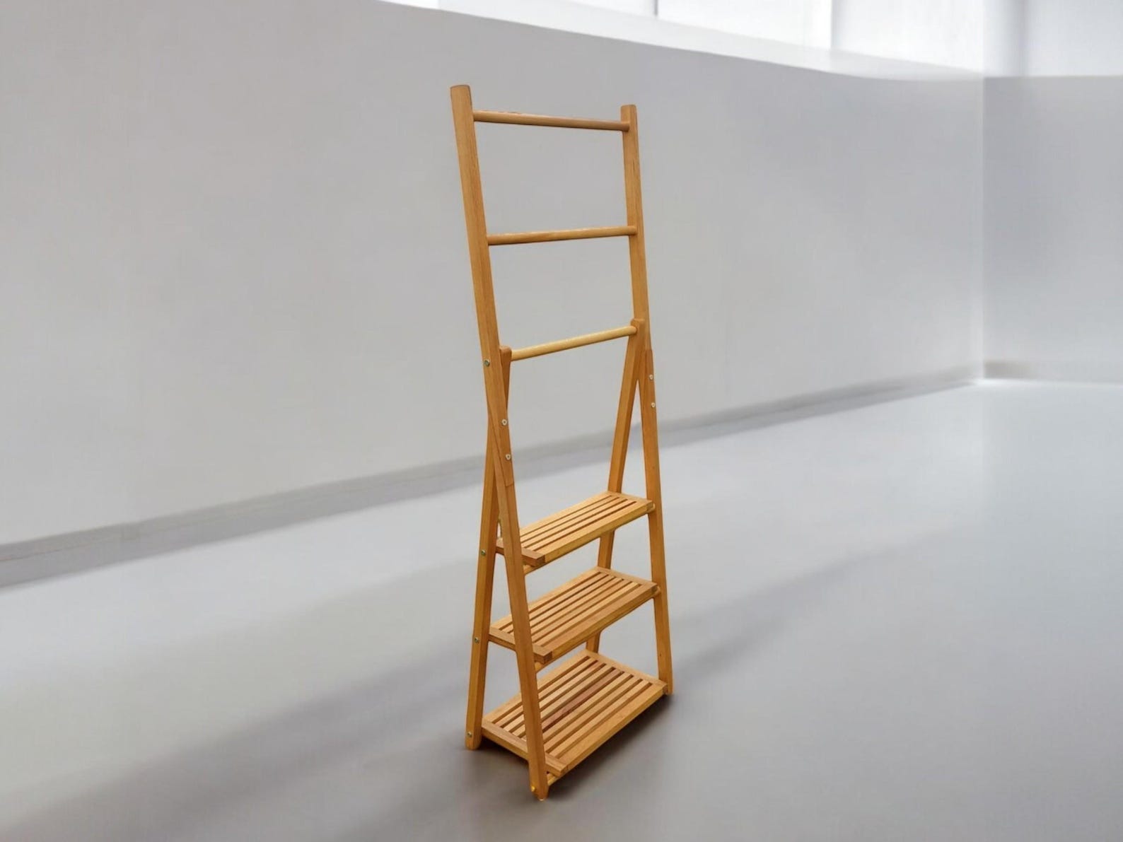 Wooden Three Tier Shelf Foldable Folding Shelves, Bath Towel Holder ...