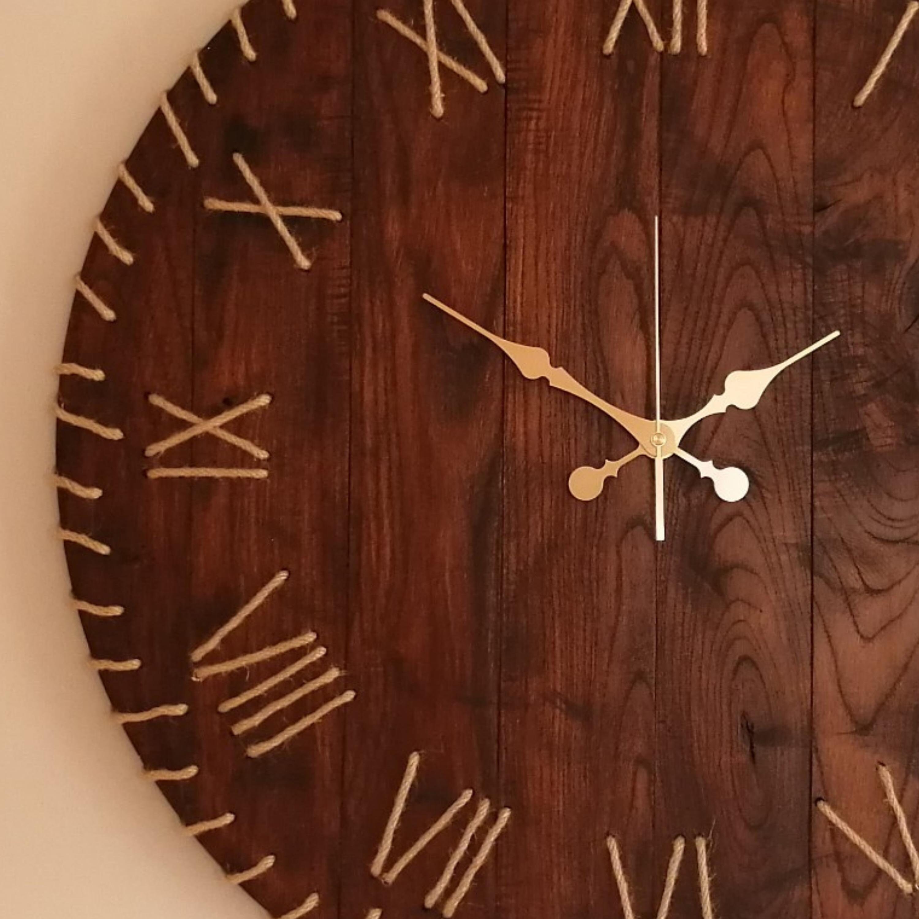 Large Wooden Wall Clock With Rope, Modern Handmade Livingroom Wall ...
