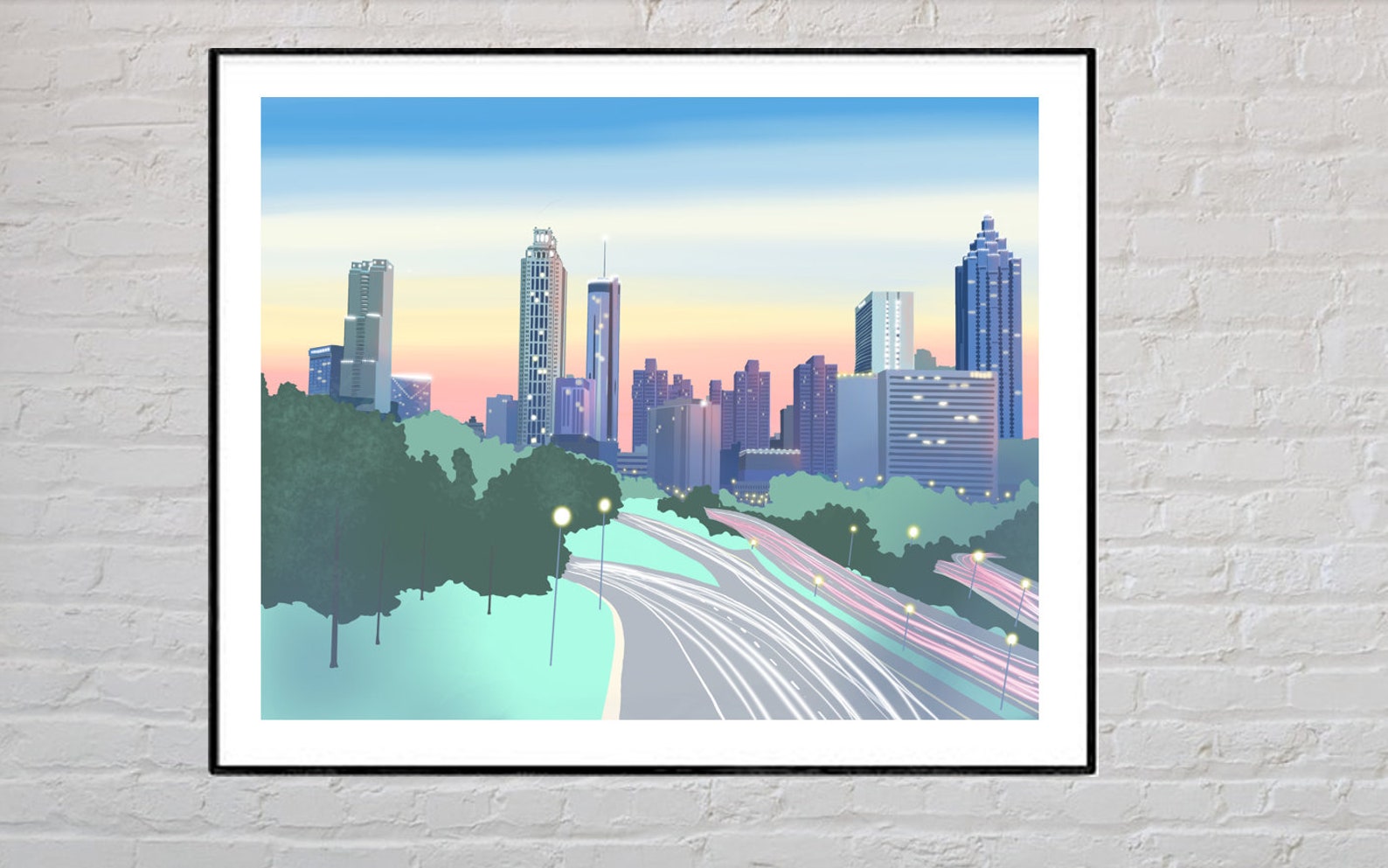 Atlanta Downtown Cityscape Art Print Georgia Fine Artwork City Sunset ...
