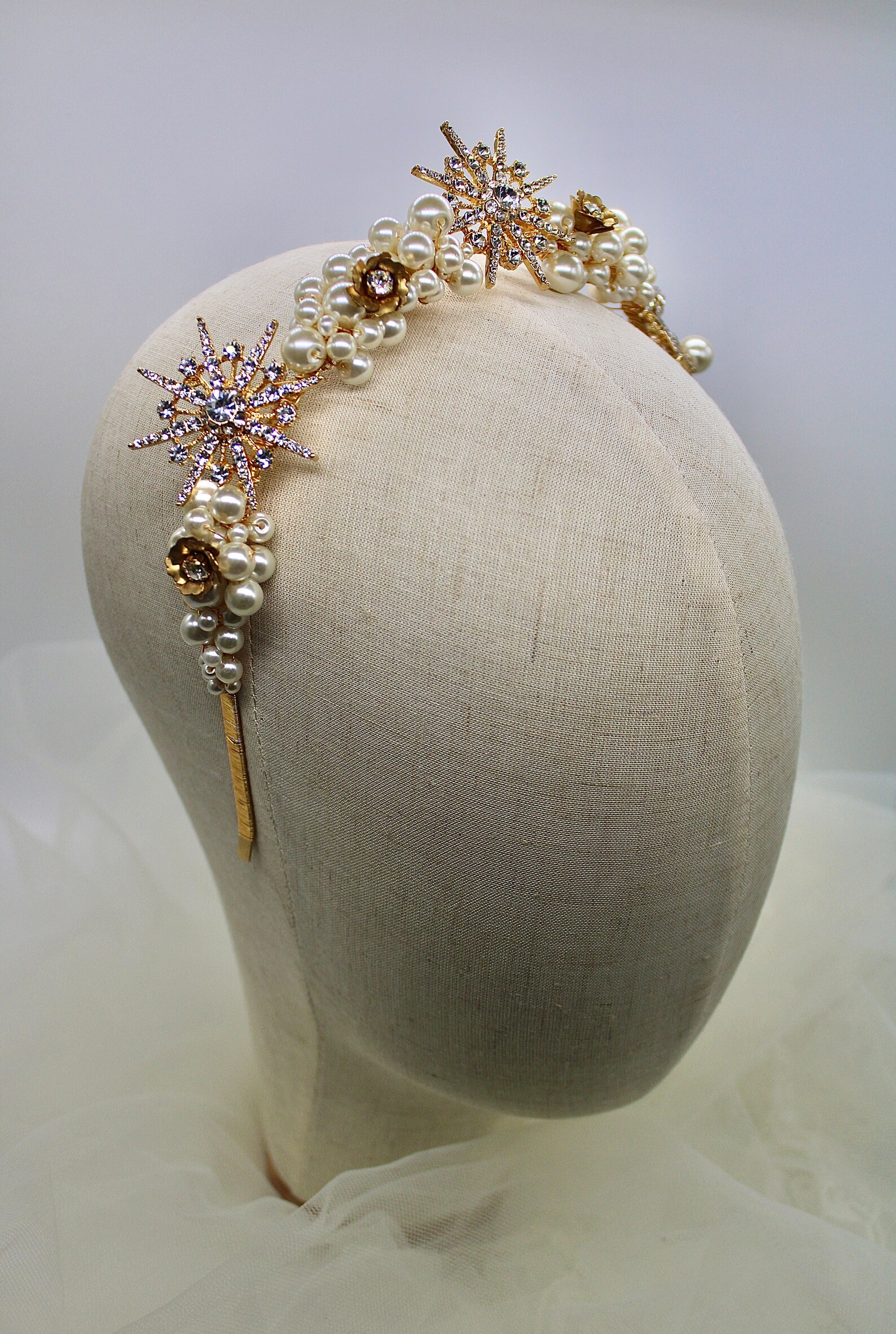 Gold Star Celestial Bridal Crown: Ivory Pearl Headband - Etsy