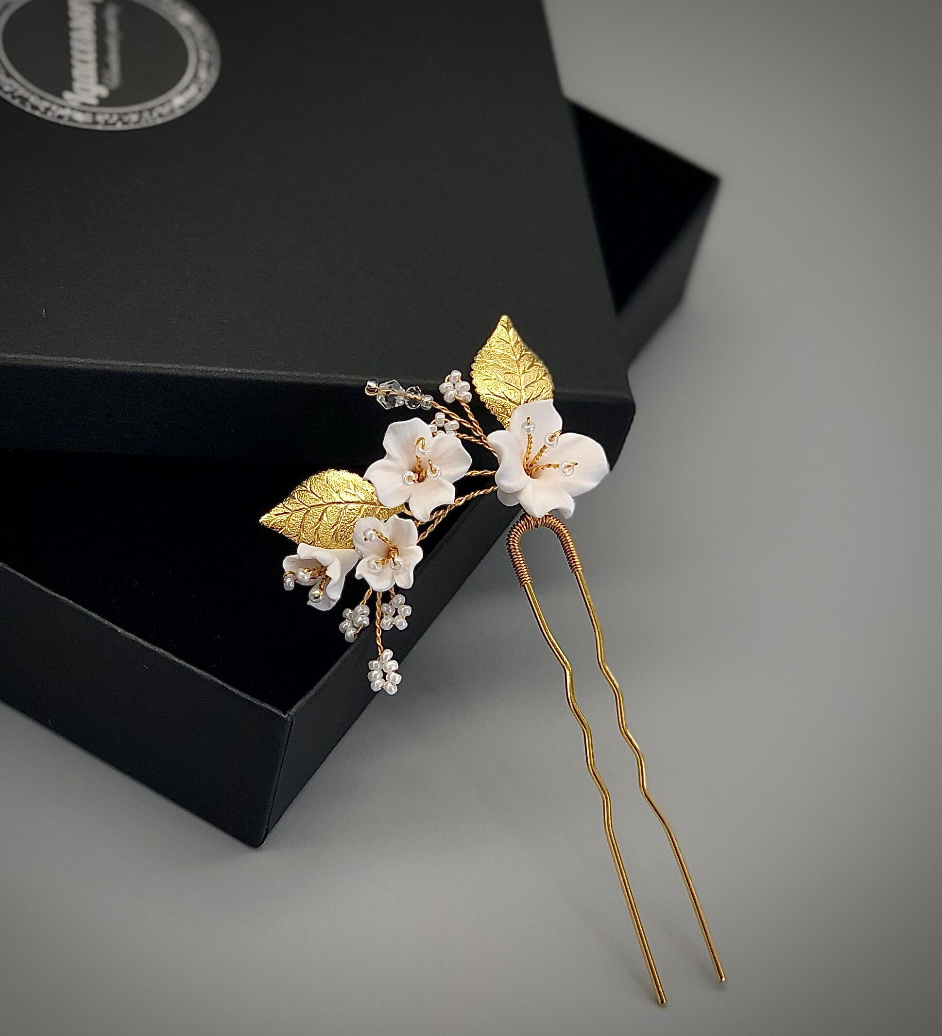 Gold Floral Hairpin Gold Wedding Hairpin White Flower - Etsy