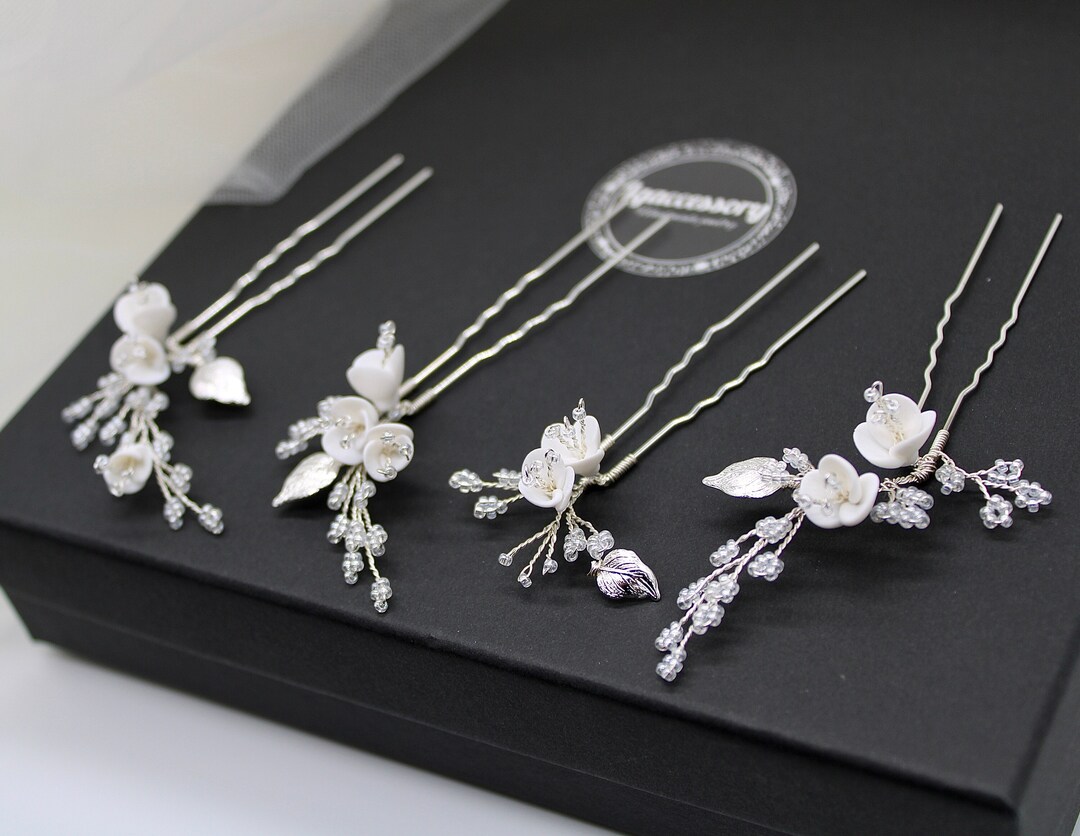 VIVIEN Floral Hair Pins, Bridal Flower Hairpiece, Wedding Accessories ...