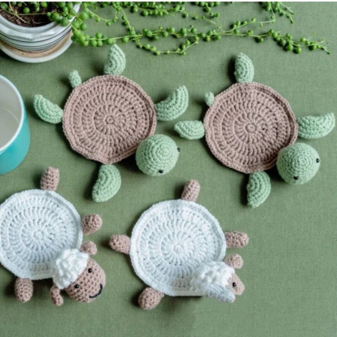 Crochet Turtle Coaster Handmade Crochet Sheep Coaster Cute - Etsy