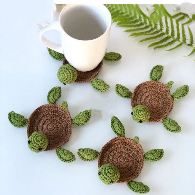 Crochet Turtle Coaster Handmade Crochet Sheep Coaster Cute - Etsy