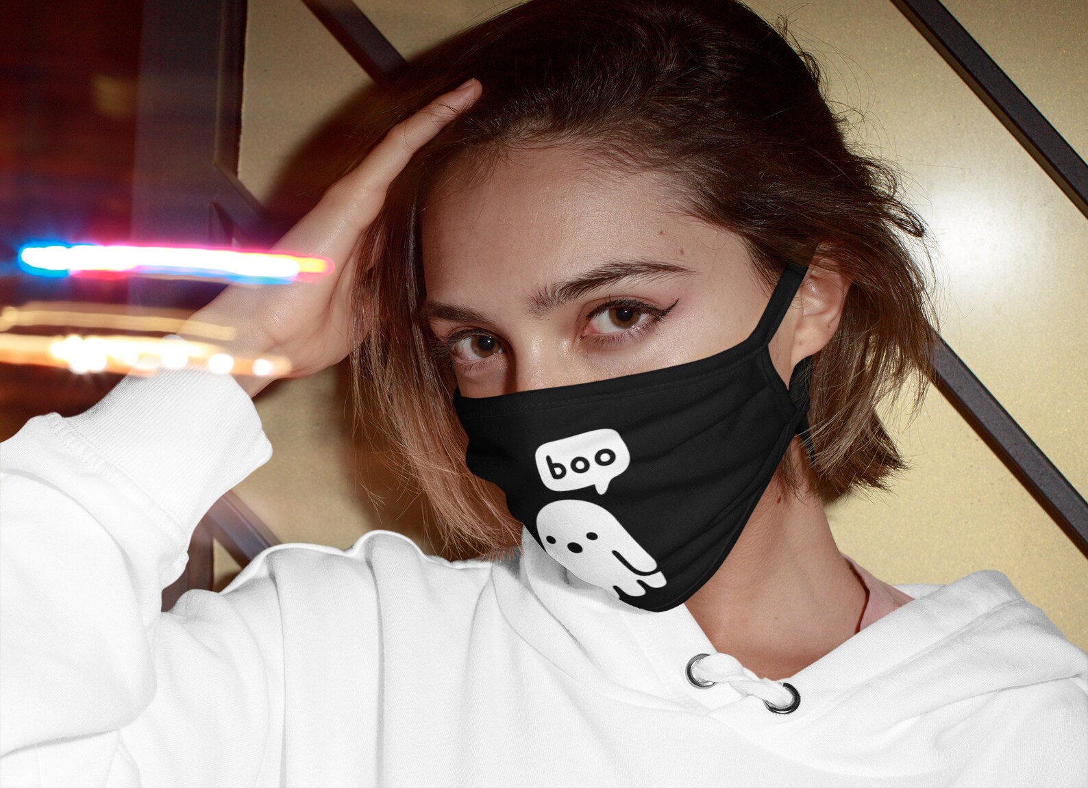 Boo Ghost Face Mask UwU Mask Emoji Face Mask Poly-blend | Etsy