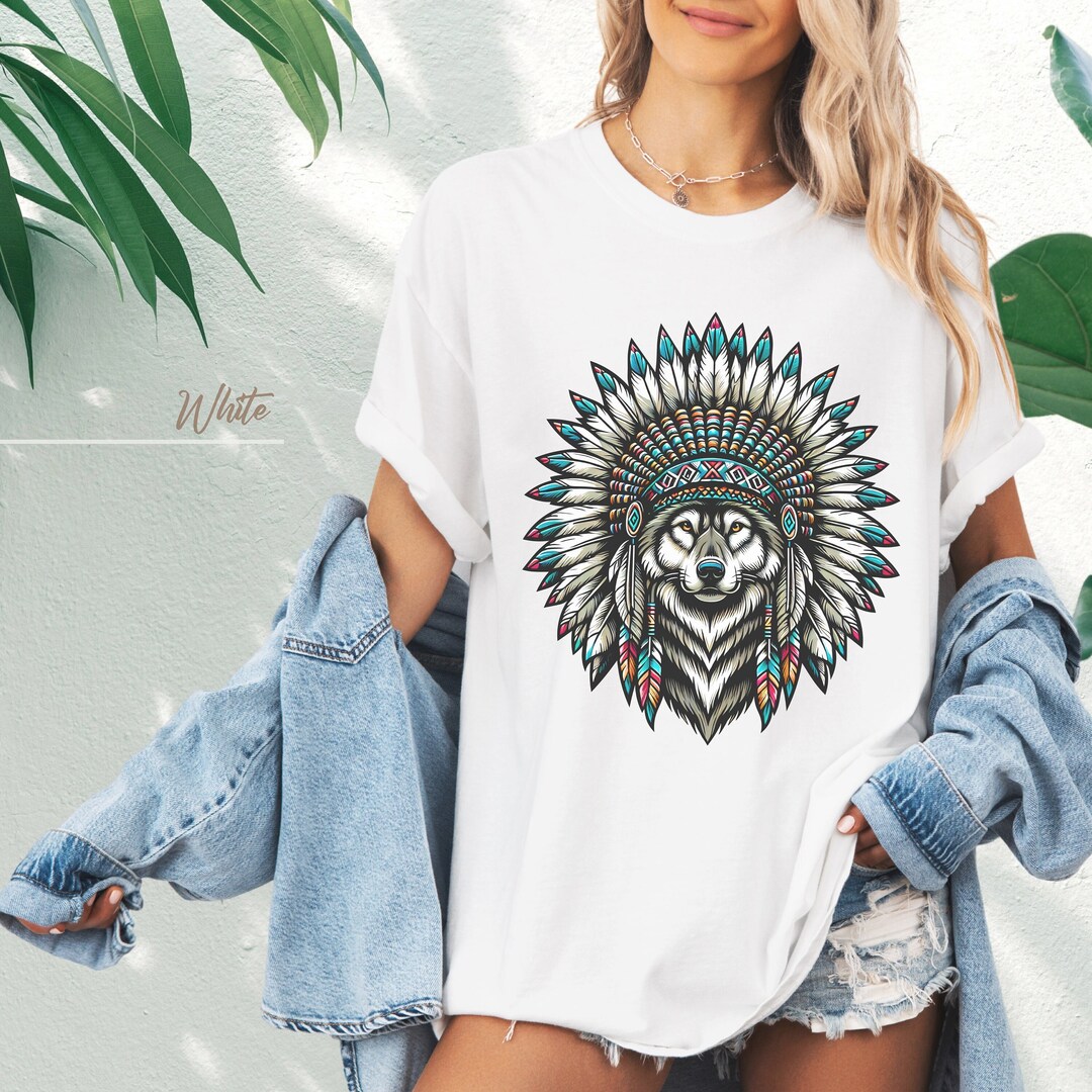 Native American Wolf Tribe Headdress Spirit Animal, Unisex T-shirt ...