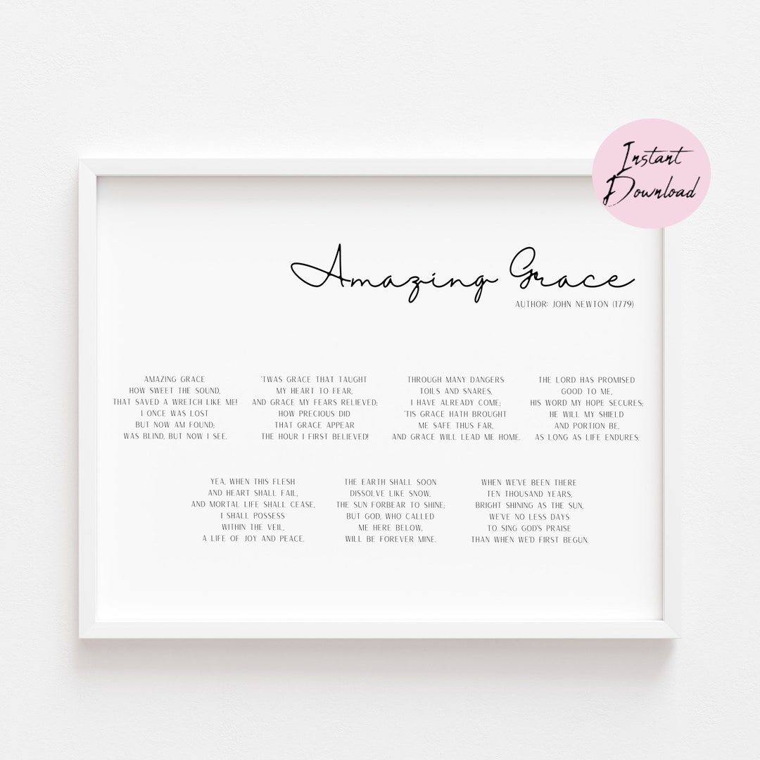 Amazing Grace, Hymn Print, Minimalist Art Print, Printable Bible Verse ...