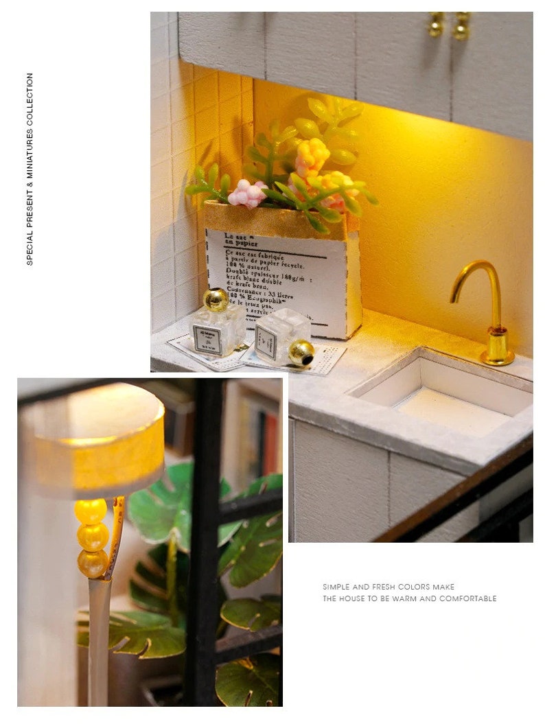 Mini DIY Wooden Doll House Kit Self Assembly Miniature With | Etsy