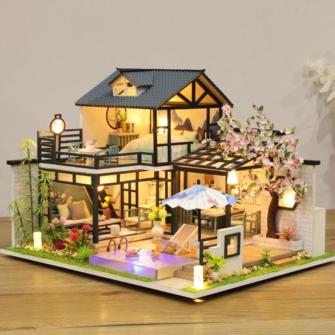 Diy Wooden Dollhouse Kit With Lights Assembled 3d Model Etsy