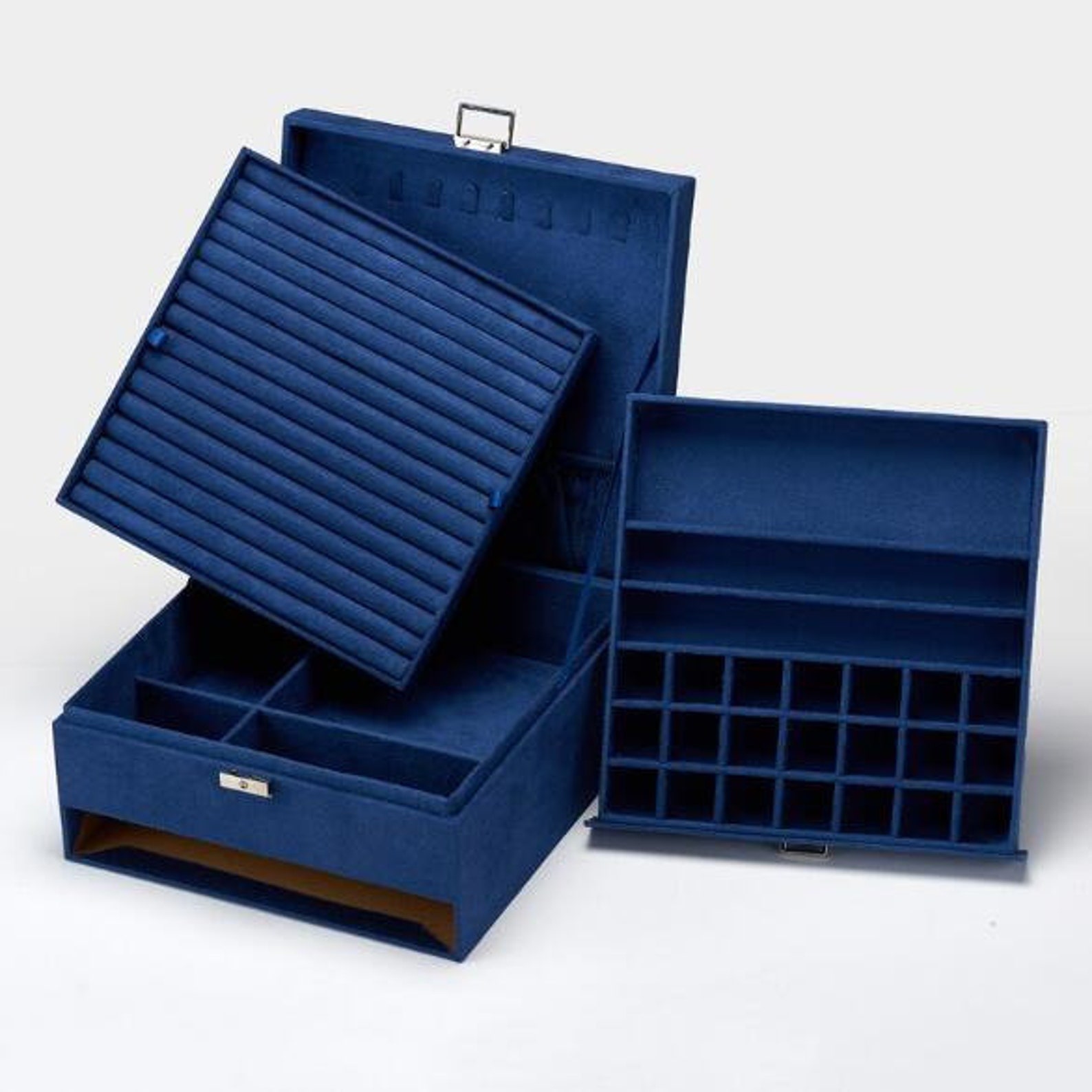 Large Jewelry Box With Lock 3-layers Flannel Jewelry Organizer - Etsy