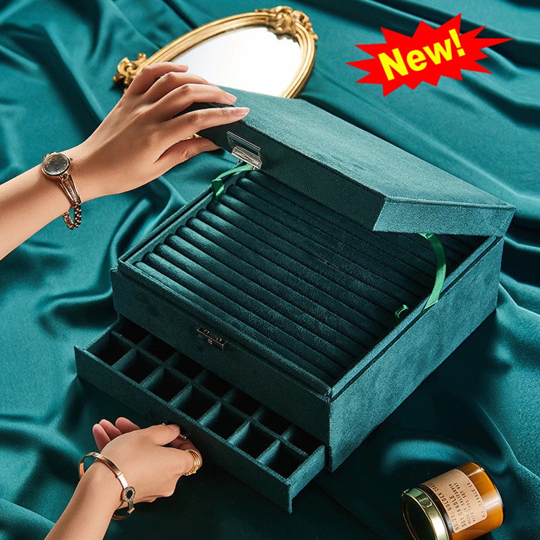 Large Jewelry Box With Lock 3-layers Flannel Jewelry Organizer - Etsy