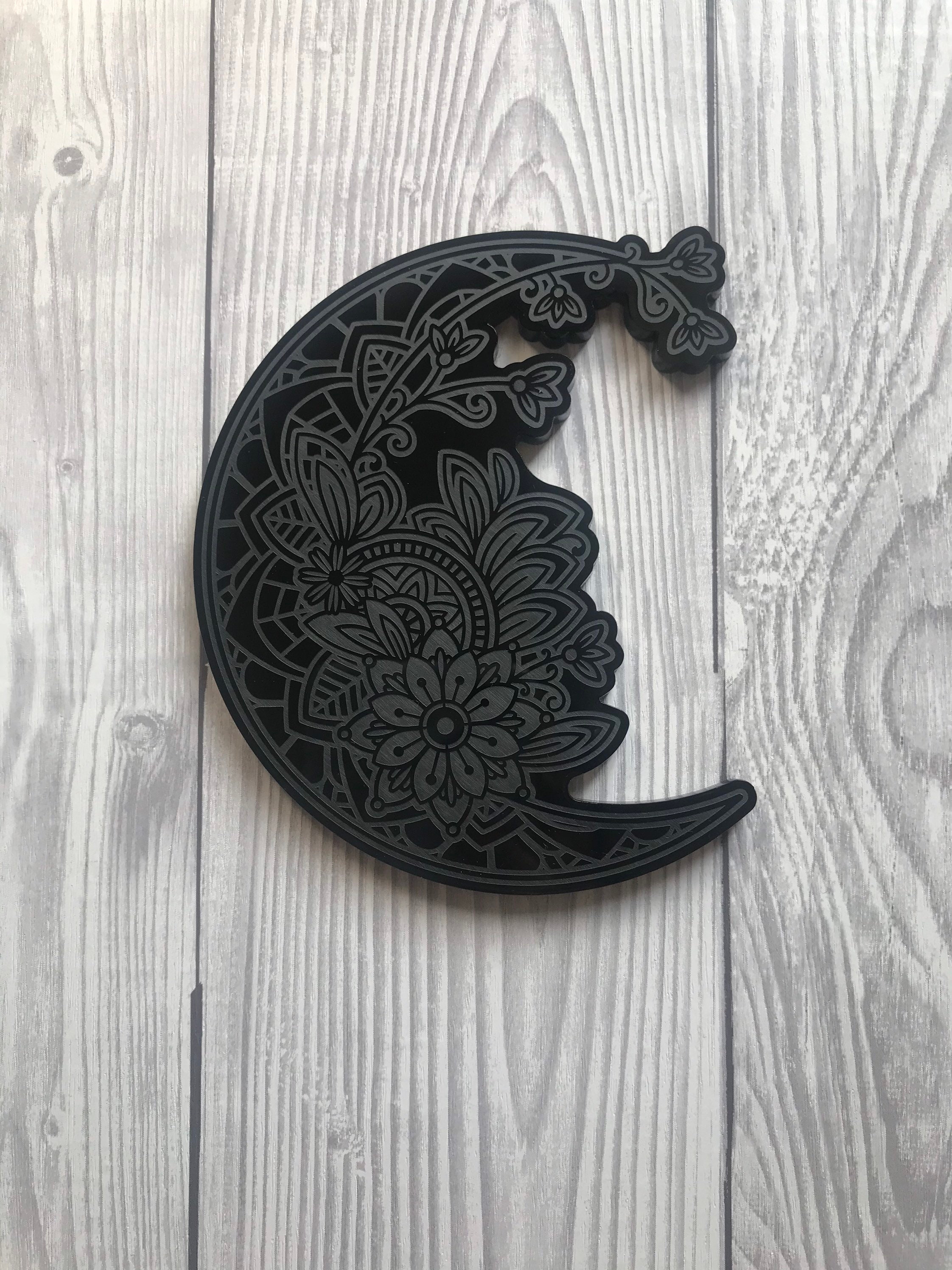 Etched Crescent Moon With Floral Design Silicone Mould | Etsy