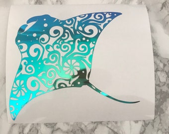 Tribal Manta Ray Vinyl Decal - Beach Bumper Sticker, for Laptops or Car ...
