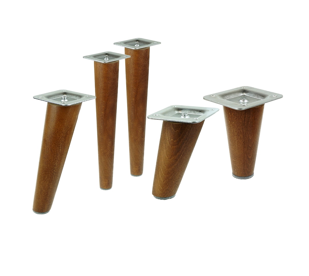 Mid Century, Tapered Furniture Legs Walnut Colour, Wooden Cabinet Legs ...