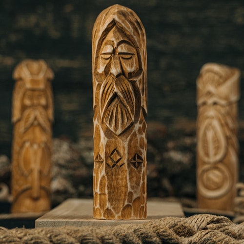 Odin Carved Wooden Sculpture Scandinavian God Celtic Wood - Etsy