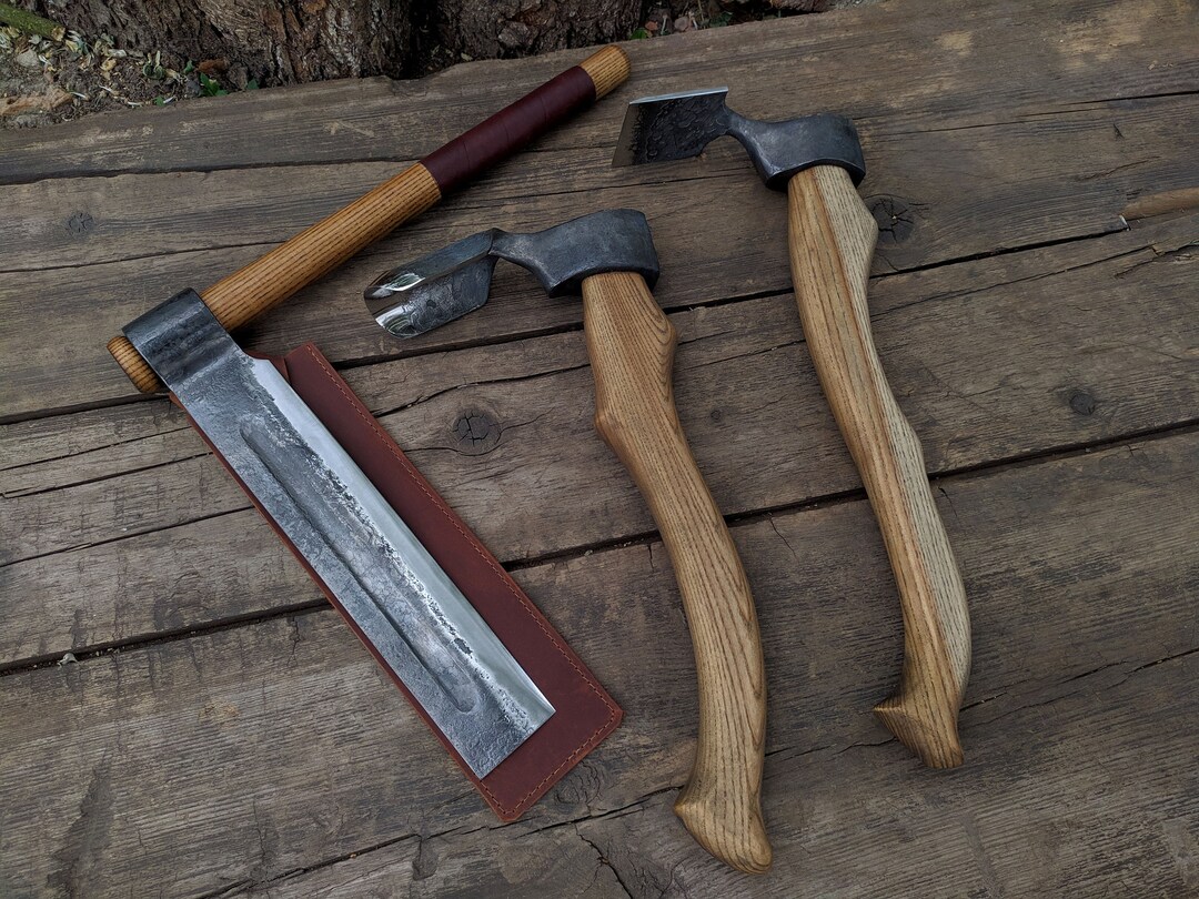 Set of Carpentry Tools 3pcs. Forged Splitting Froe. Forged Adze. Forged ...