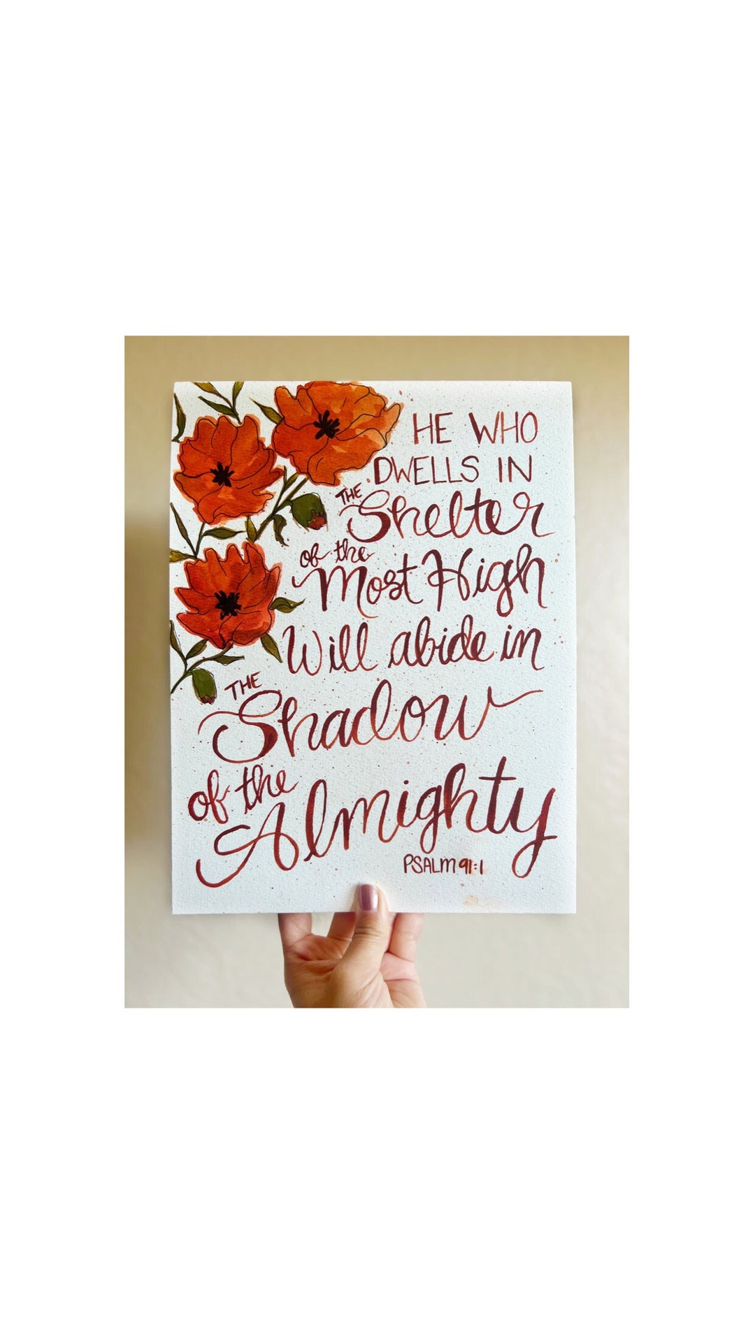 Christian Wall Art Psalm 91:1 Poppy Bliss 9x12 Inch Original Watercolor ...