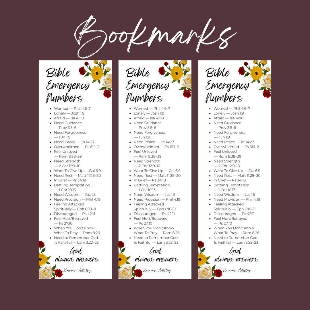 Bible Emergency Numbers Bookmark, ESV Scripture (digital Download) - Etsy