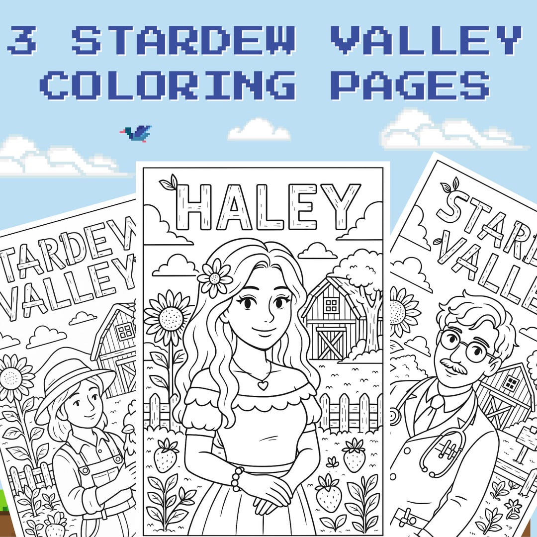 Stardew Valley Coloring Pages - Digital Download, Haley, Harvey and ...
