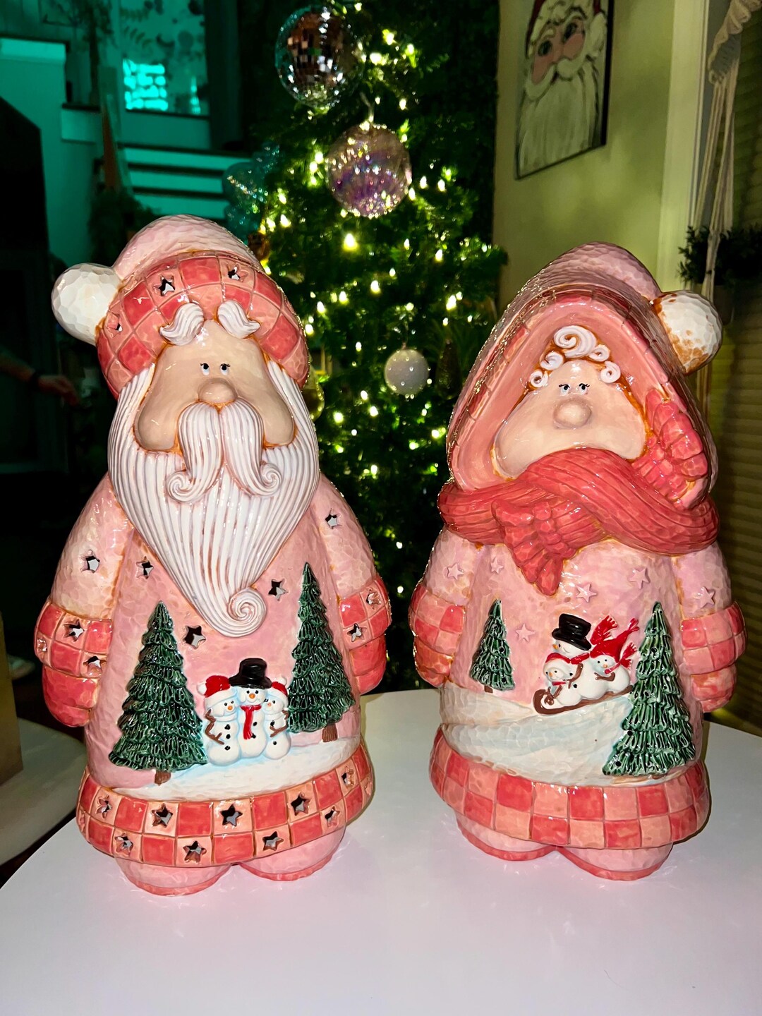 Pink Light up Santa & Mrs Claus Ceramic - Etsy