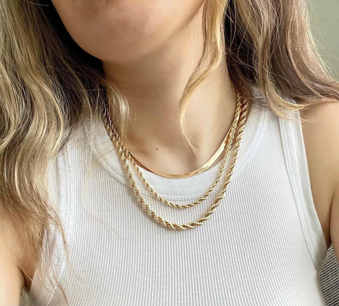 Gold Chain Set Twist Gold Chain 14K Gold Plated Rope & Snake - Etsy