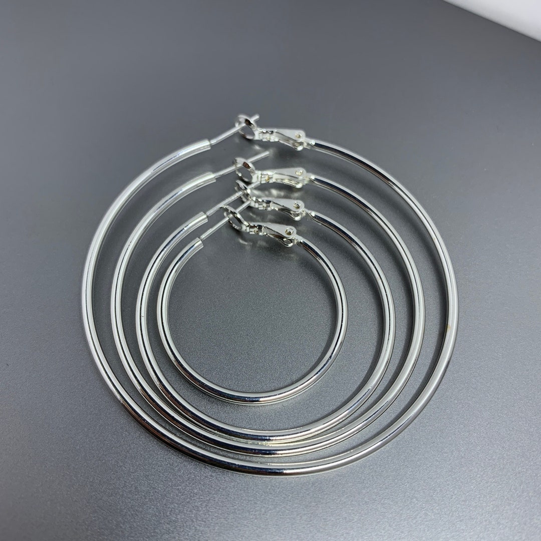 Large Silver Hoop Earrings 30mm 40mm 50mm 60mm Silver Hoop - Etsy