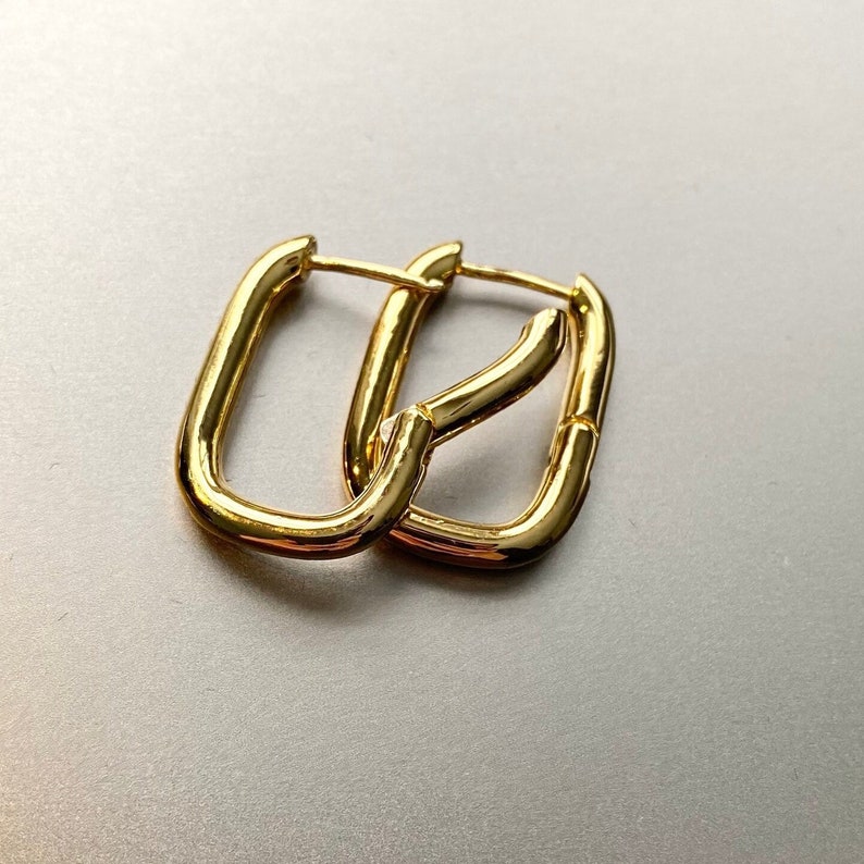 Gold Hoop Earrings Chunky 14k Gold Filled Rectangular Hoops I - Etsy