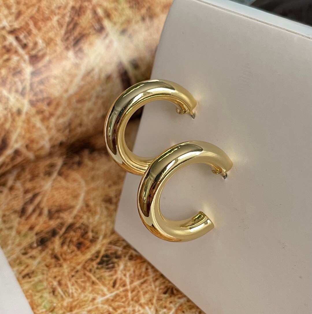 Gold Hoop Earrings Small Thick Gold Hoops , Lightweight Chunky Open Hoops , Gold Tube Hoops ...