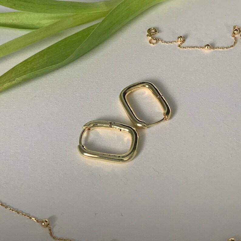 Gold Hoop Earrings Chunky 14k Gold Filled Rectangular Hoops I - Etsy
