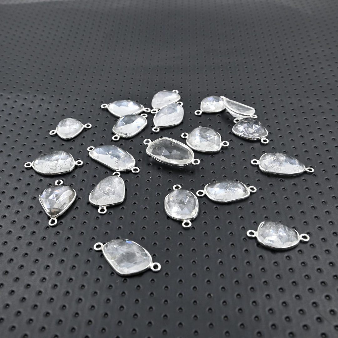 Crystal Rose Cut Connectors, 12x15-12x18mm Faceted Gemstones, 925 ...