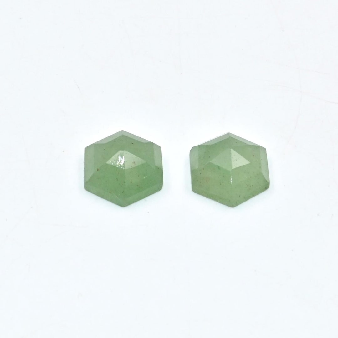 Green Aventurine Rose Cut Hexagon Gemstone, Flat Back Faceted Loose ...