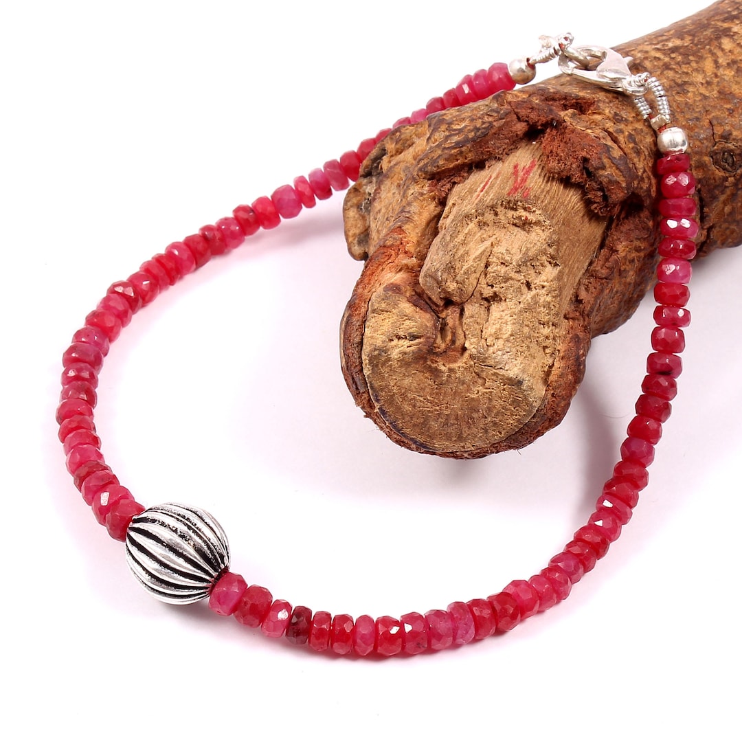 Natural Ruby Faceted Beaded Bracelet, Genuine Corundum Gemstone ...