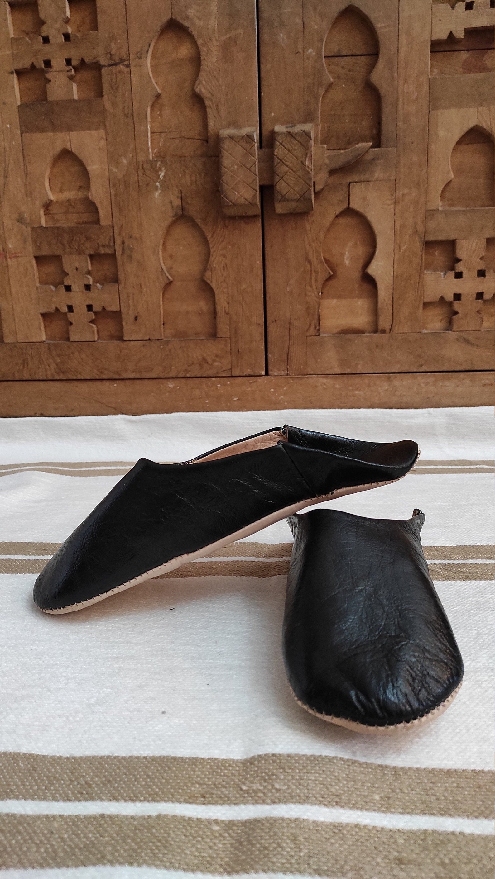 Black Slipper, Womens Moroccan Leather Babouche Slippers,traditional ...