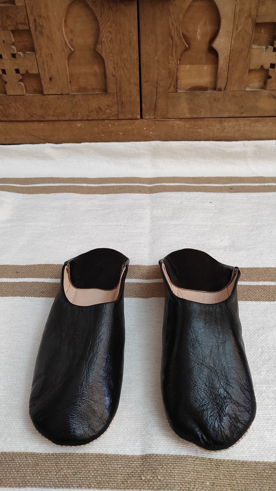 Black Slipper, Womens Moroccan Leather Babouche Slippers,traditional ...