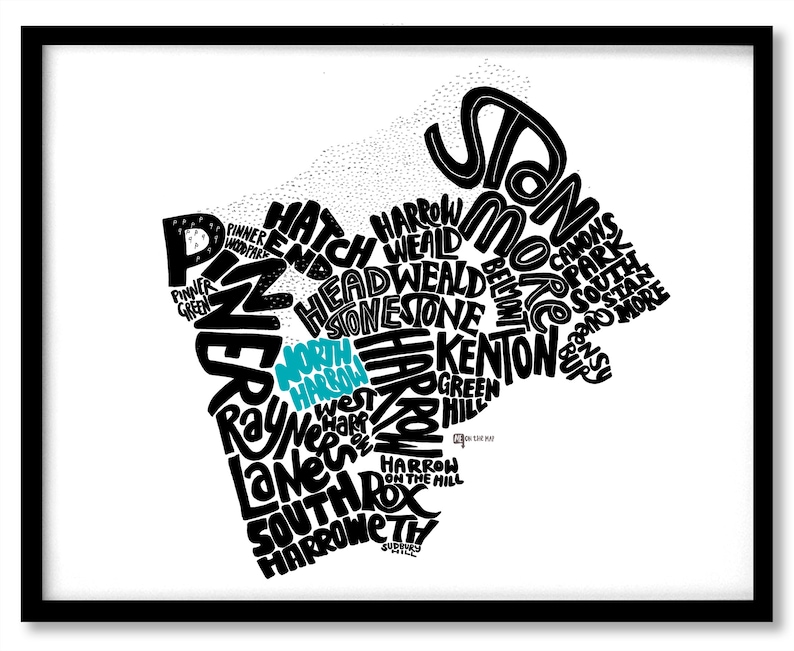 Personalised Harrow London Borough Map Art Print - Stanmore // Pinner ...