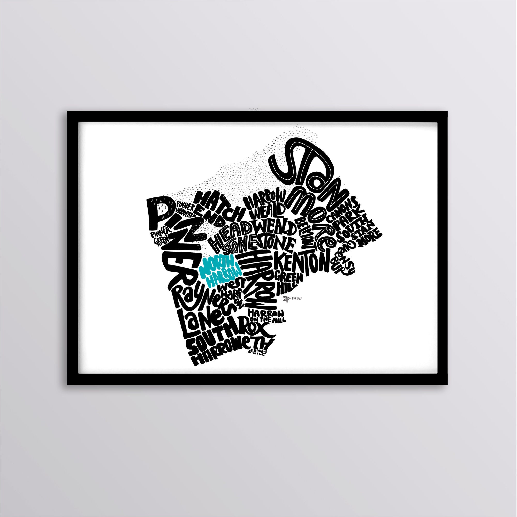 Personalised Harrow London Borough Map Art Print - Stanmore // Pinner ...